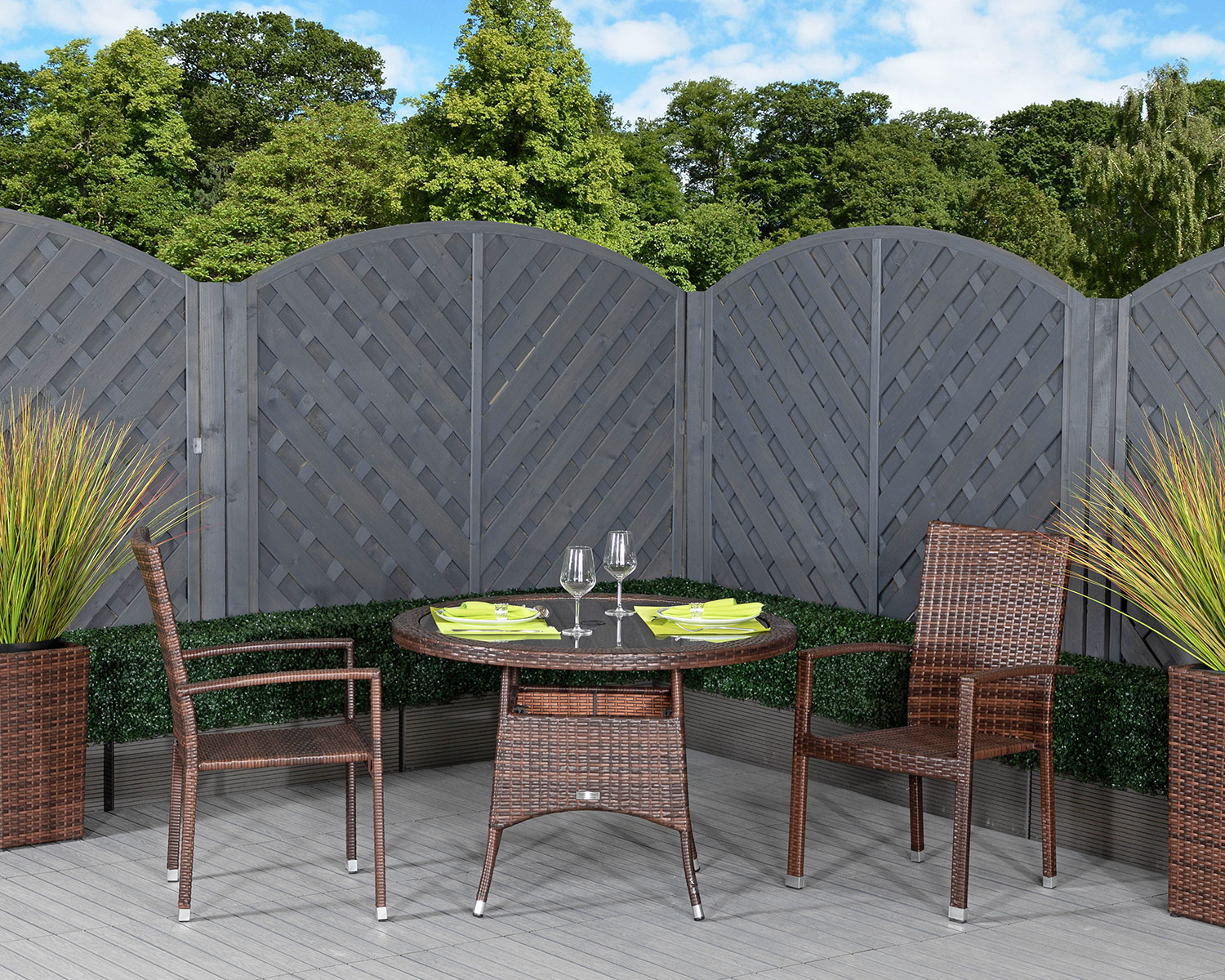 Small Round Rattan Garden Dining Table & 2 Armed Stacking Chairs in ... Small Round Rattan Garden Dining Table & 2 Armed Stacking Chairs in ...